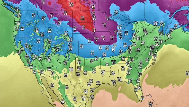 ECMWF Surface Temperatures by F5Weather